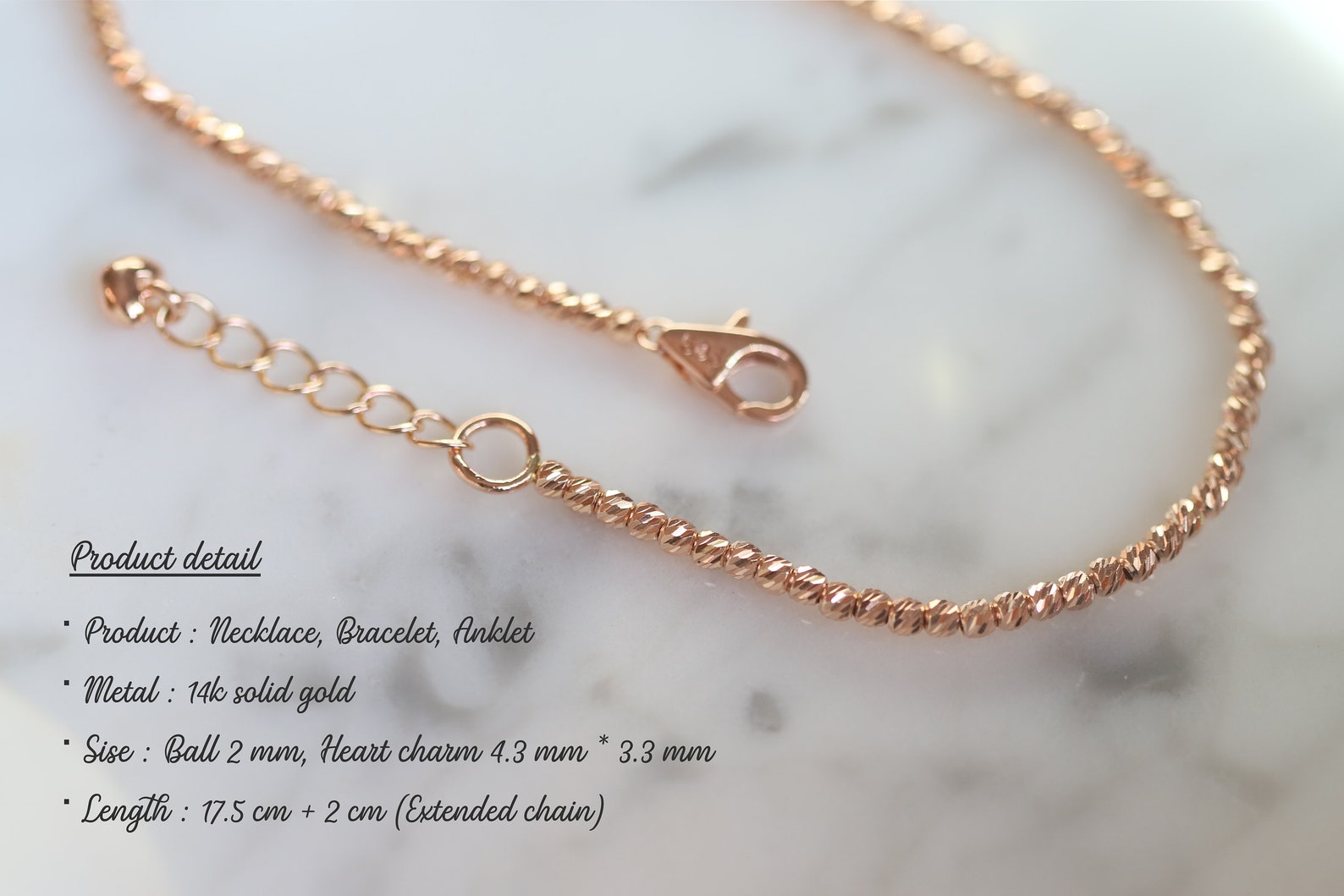 14K Solid Gold Beaded Chain Bracelet Shiny Choker Gold | Etsy