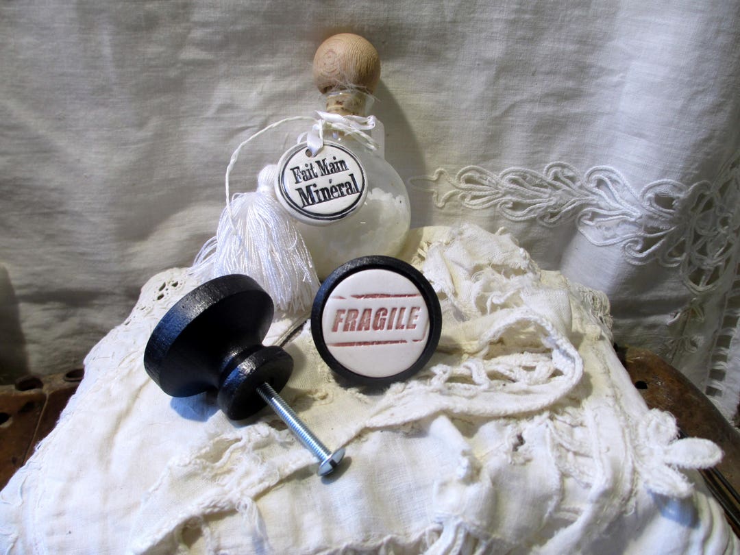 A Furniture Knob (door or Drawer) in Wood and Ceramic: Fragile - Etsy