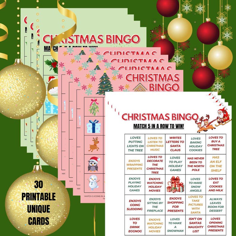 30 Christmas Printable Bingo Cards | Printable Bingo Cards With Calling ...