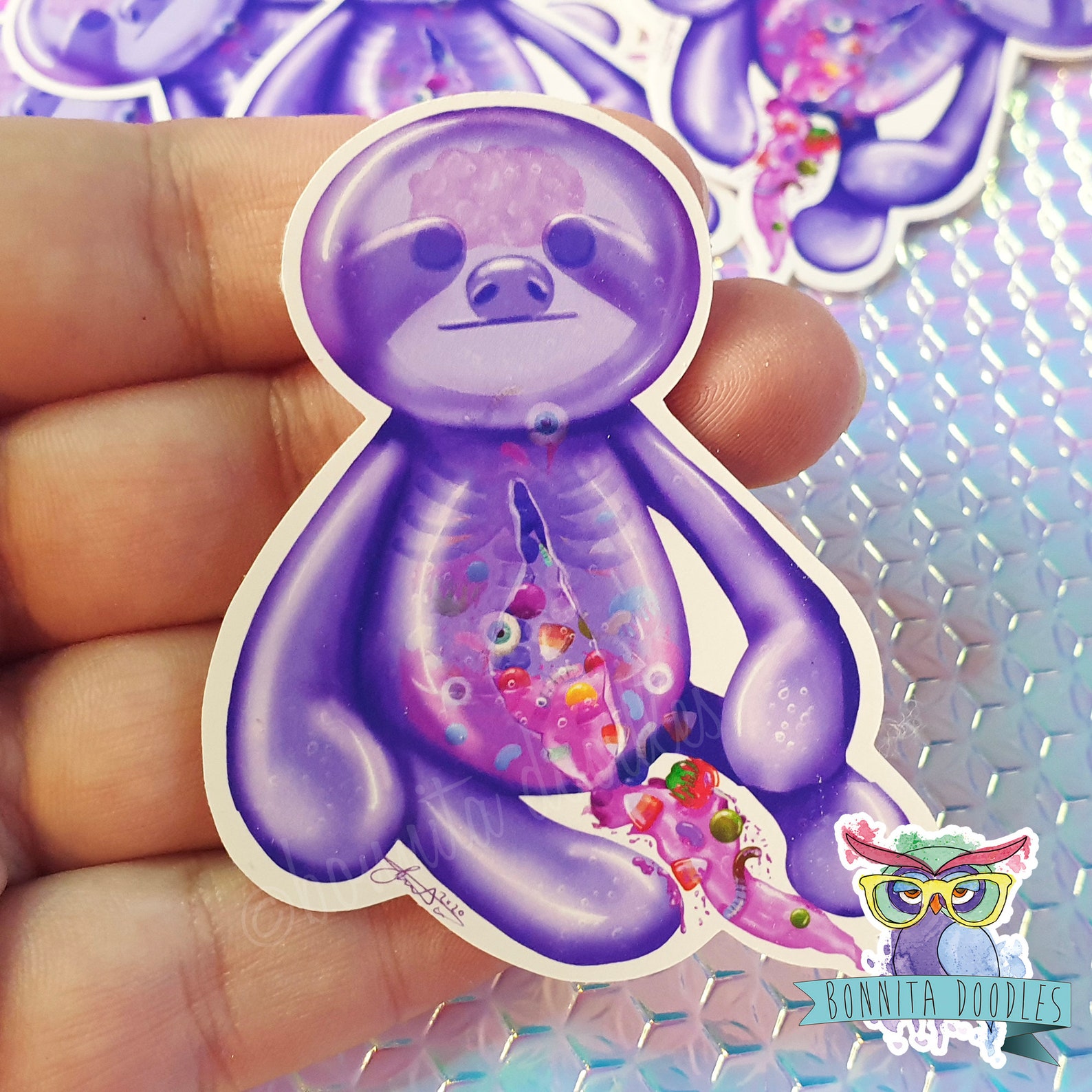 Halloween Sloth Candy Guts Print or Sticker - Etsy