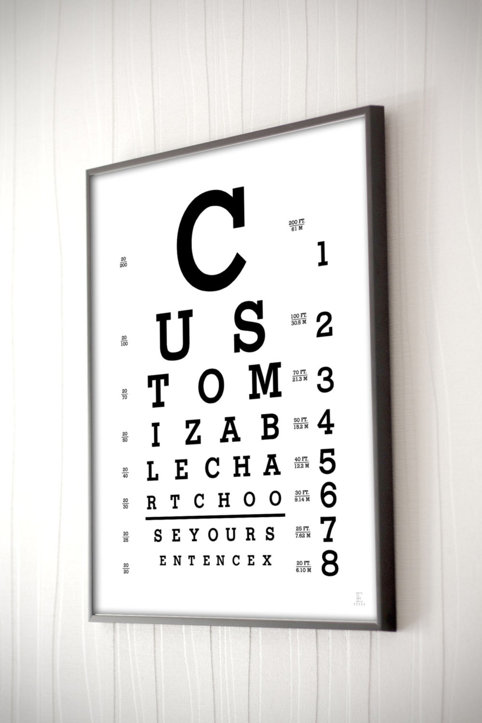 Snellen Eye Chart Print Lettering Typography Custom Eye Chart Baby ...