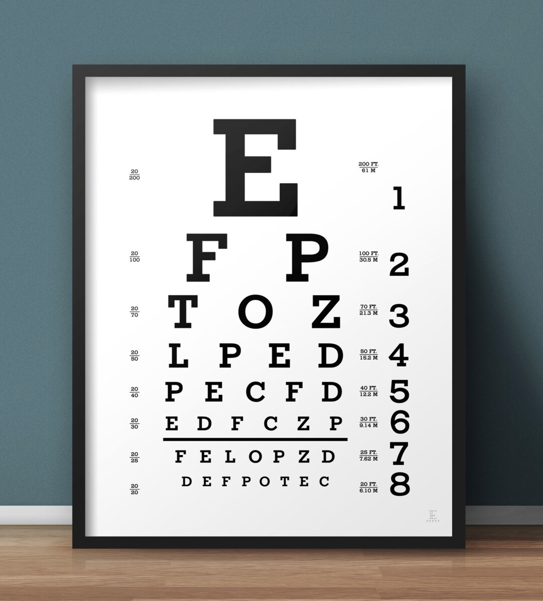 Snellen Eye Chart Print Lettering Typography Custom Eye Chart Baby ...