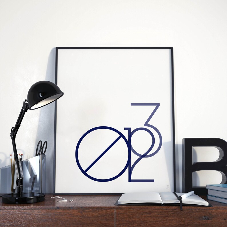 Numbers Poster 0 1 2 3 Zero One Two Three Dorm Wall Art Blue Digits ...