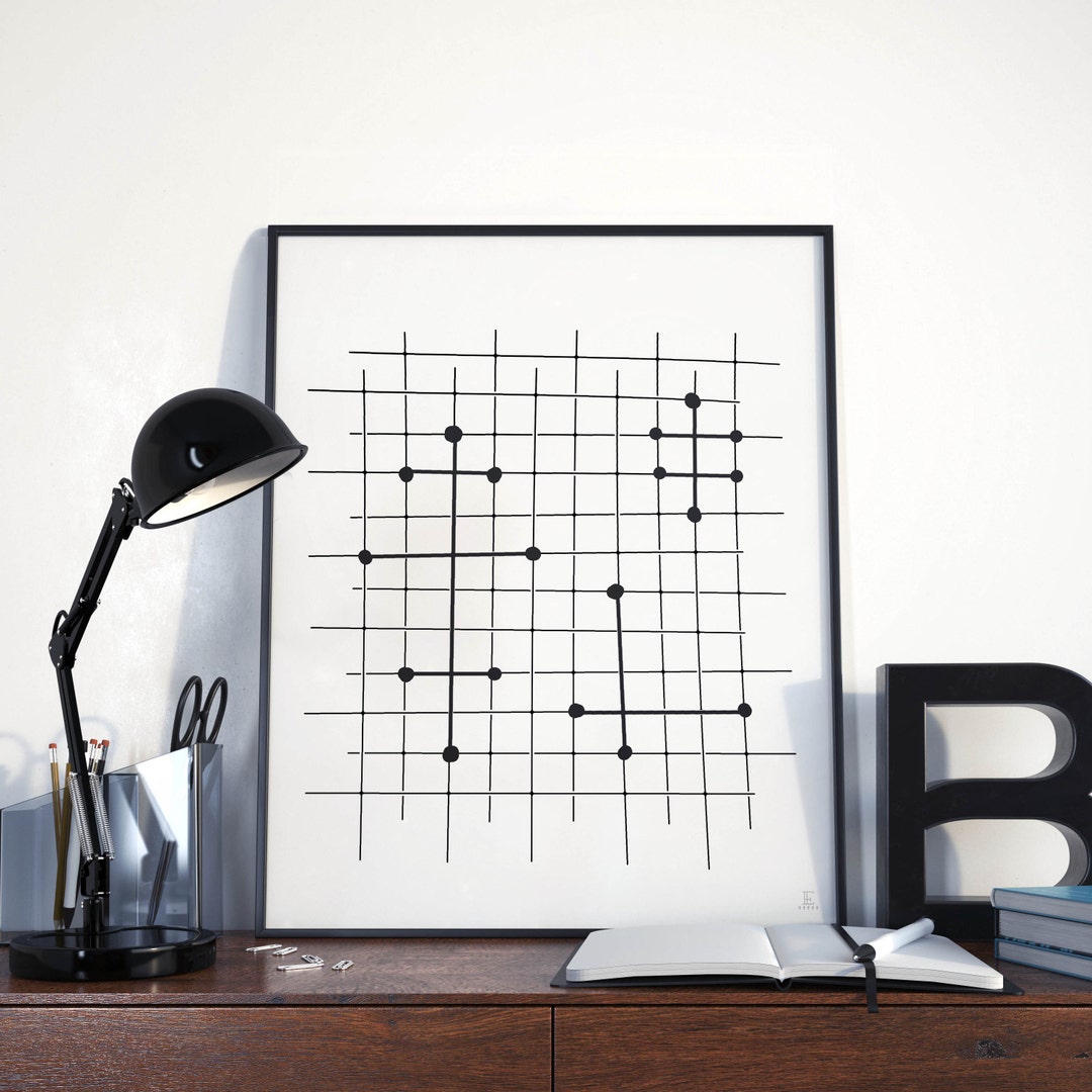 Black and White Ray Eames Inspired Pattern Grid and Dots Print Geometry ...