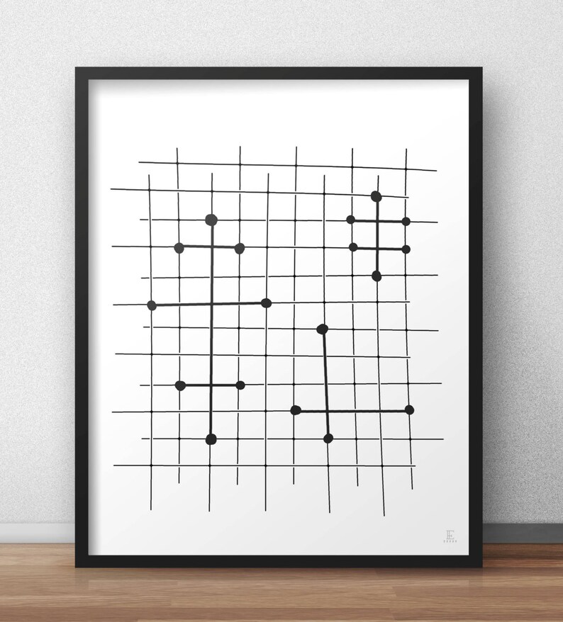 Black and White Ray Eames Inspired Pattern Grid and Dots Print Geometry ...