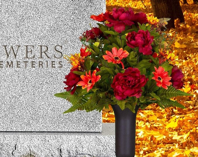 Burgundy and Orange Fall Cemetery Arrangement for Vase - Fall Flowers ...