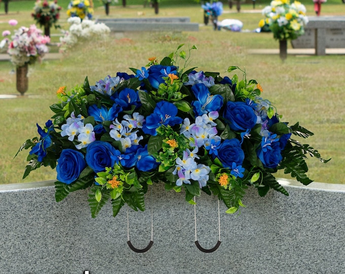 Blue Roses and Hydrangeas Cemetery Saddle - Fathers Day Cemetery ...