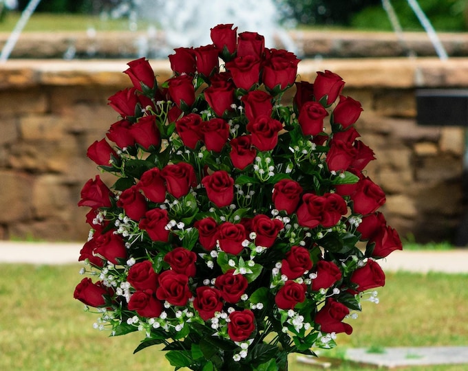 Red Sweetheart Roses Cemetery Arrangement for Vase - Red Rose Buds ...