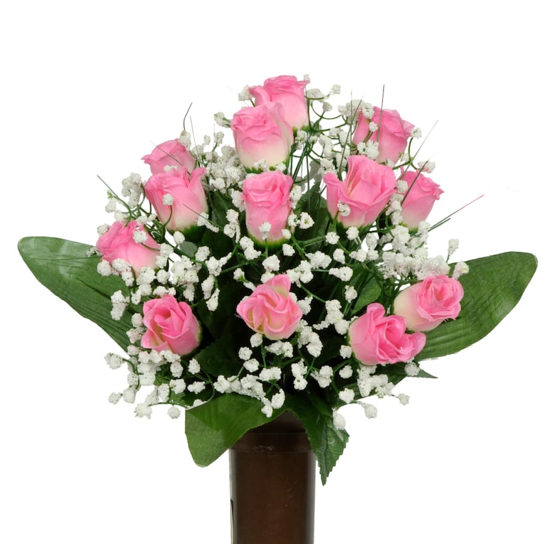 Pink Roses and Babys Breath Niche Cemetery Arrangement for Wall Vase - Etsy