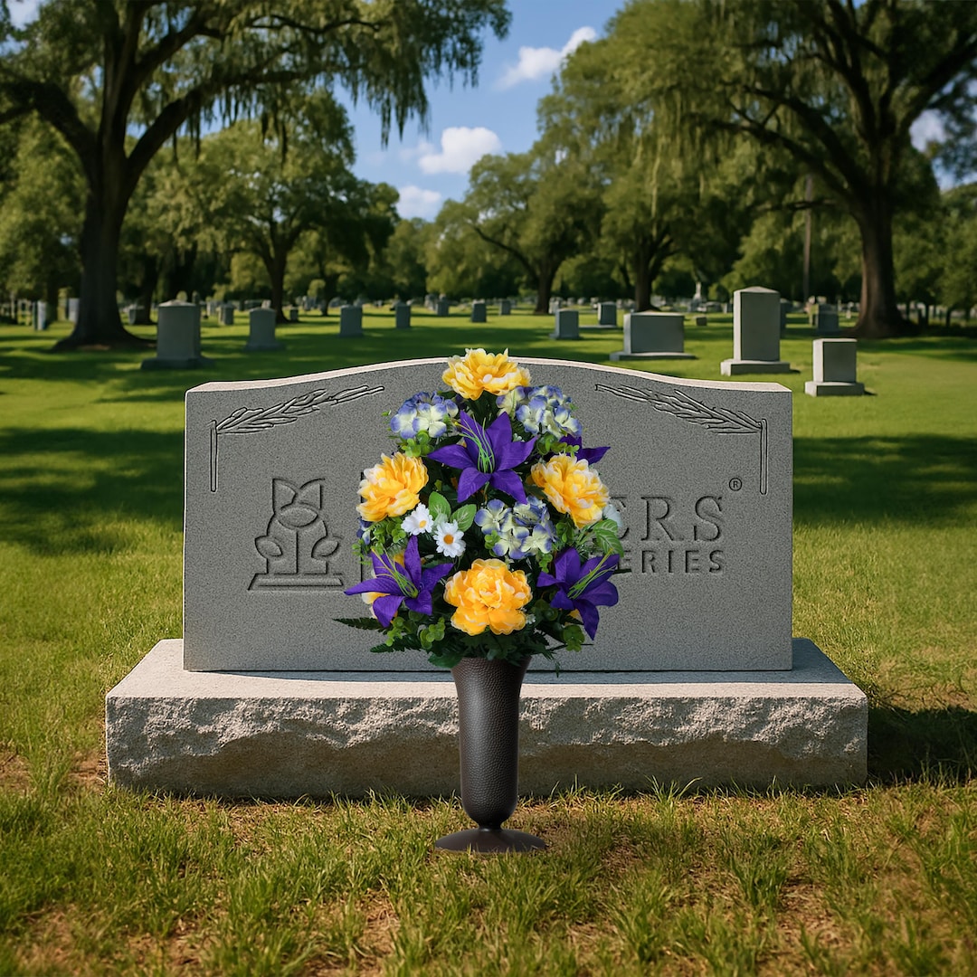 Purple Lily Yellow Peony Cemetery Arrangement for Vase – Spring ...