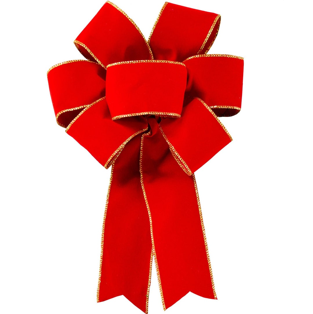 Red Velvet Hand Tied Bow With Gold Trim - Wreath Bow - Bow for Flower ...