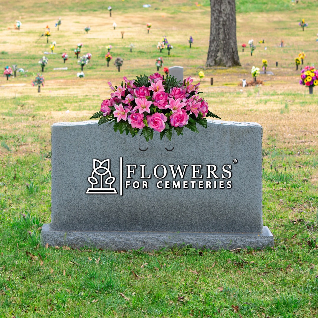 Pink Rose and Lily Mix Cemetery Saddle - Mothers Day Cemetery Flower ...