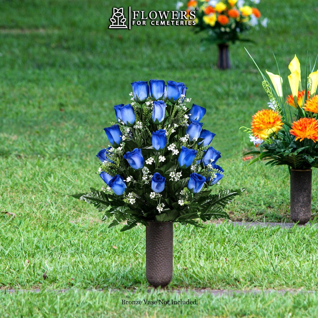 Blue Rose Buds Cemetery Arrangement for Vase - Winter Flowers for ...