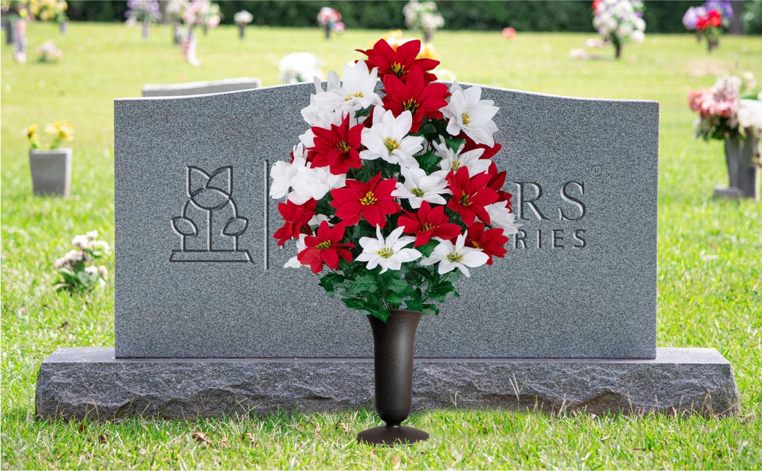 Red and White Poinsettias Cemetery Arrangement for Vase - Winter ...