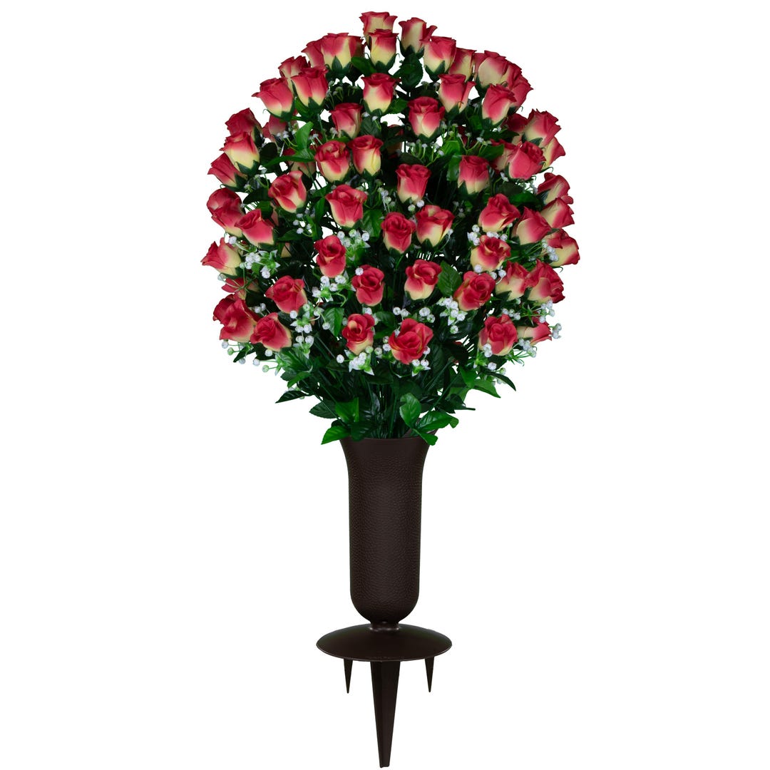Two Tone Red Sweetheart Roses Cemetery Arrangement With Vase Included ...