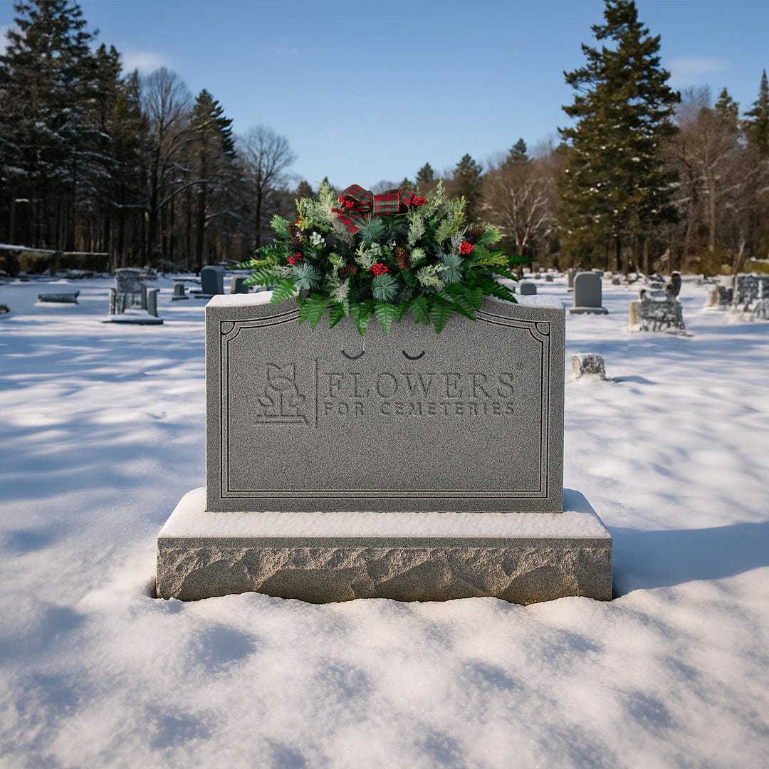Evergreen Christmas Tree Cemetery Saddle for Headstone - Etsy