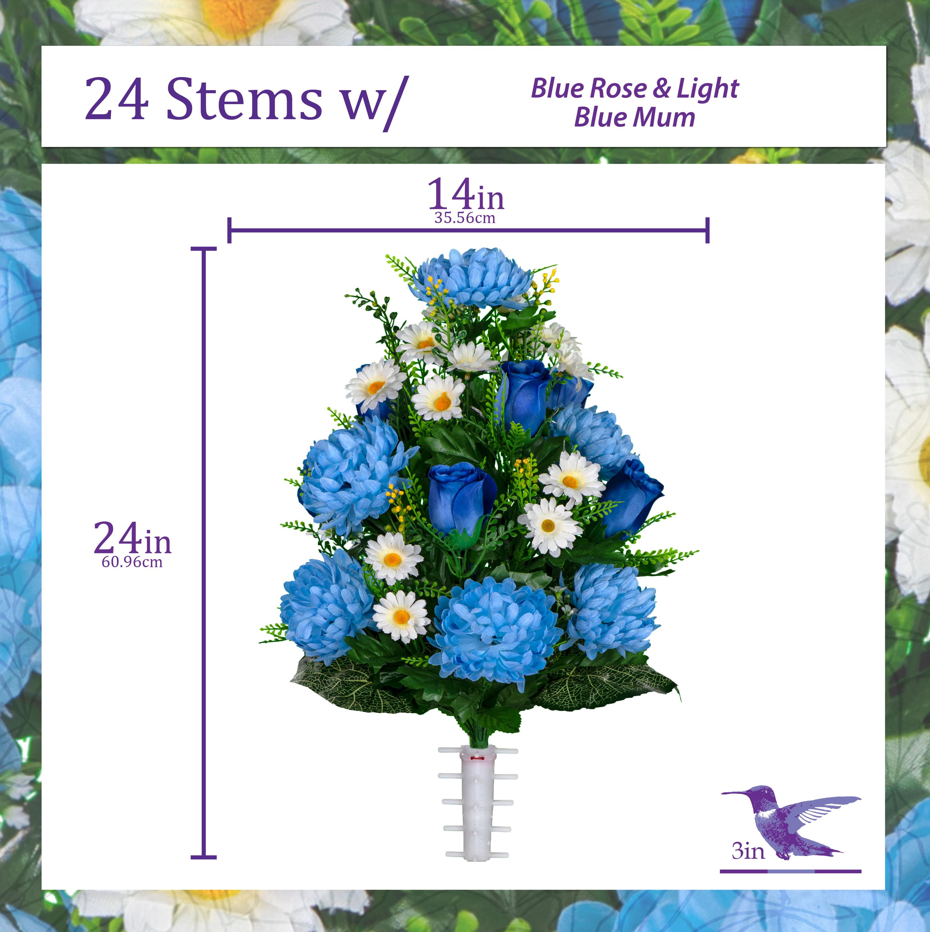 Blue Mums and Roses Cemetery Arrangement for Vase - Blue Fathers Day ...