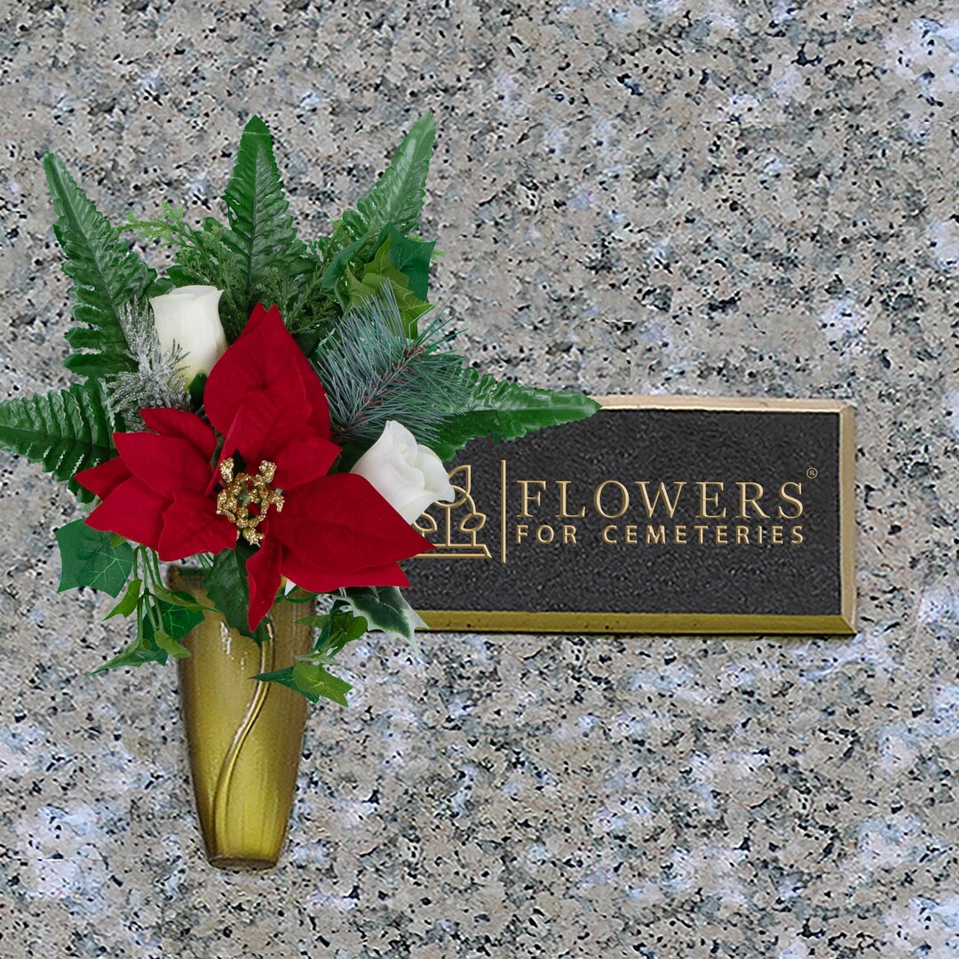 Red Poinsettia & White Rose Cemetery Niche or Crypt Vase Arrangement - Etsy