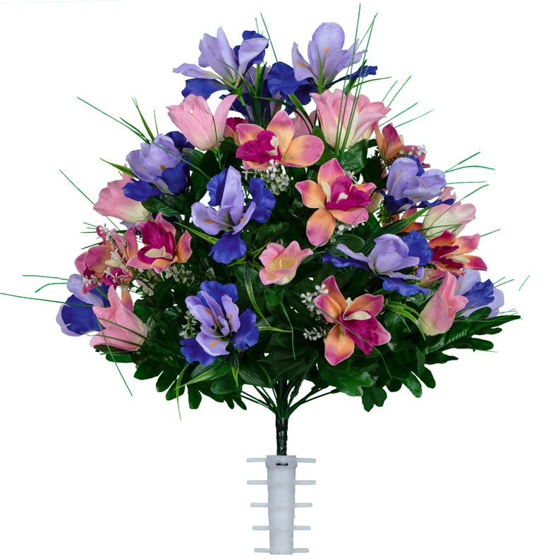Pink Tulips and Purple Iris Cemetery Arrangement for Vase - Spring ...