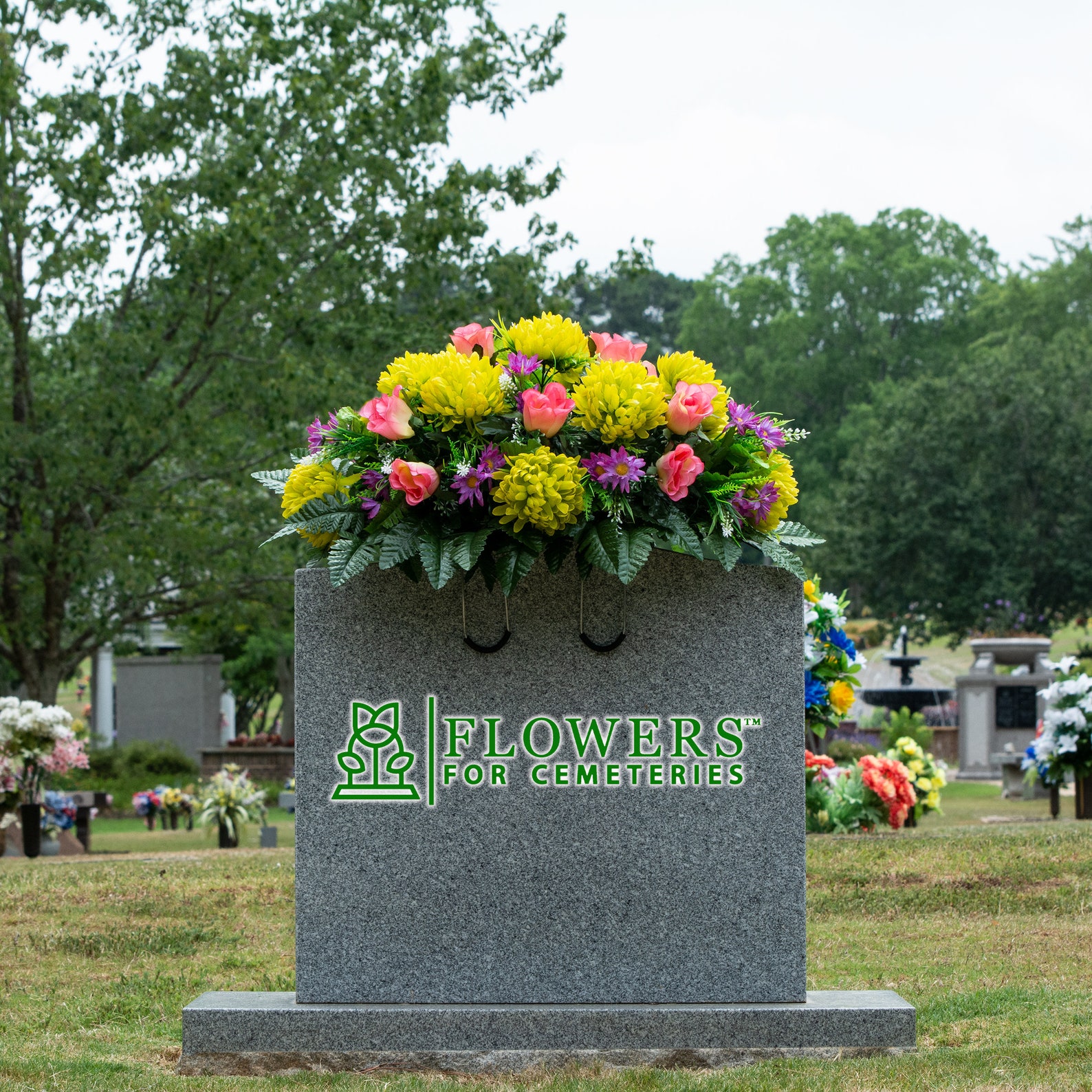 Spring Lime Green Mums and Pink Roses Cemetery Saddle and - Etsy