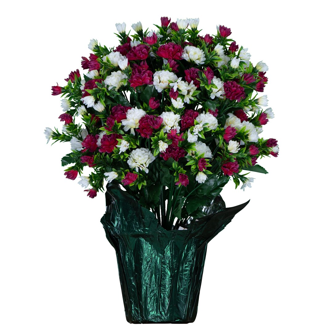Artificial Garden Mum Plant in Green Flower Pot - Beauty and Cream ...