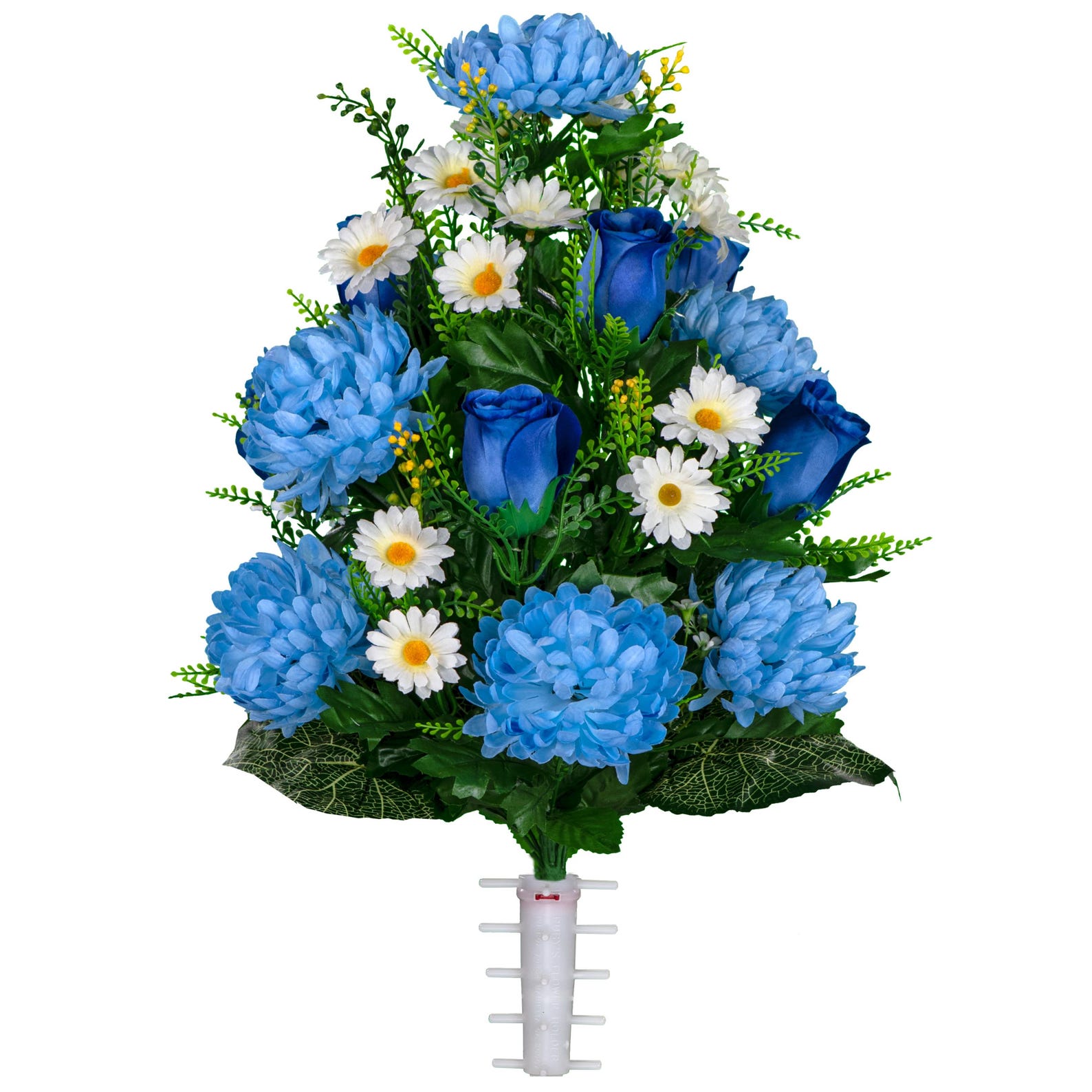 Blue Mums and Roses Cemetery Arrangement for Vase - Blue Fathers Day ...