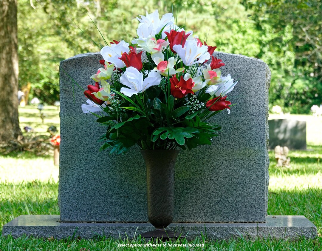 Red Tulips and White Iris Cemetery Arrangement for Vase - Winter ...