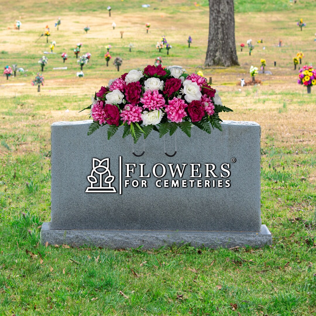 White Rose and Pink Peony Cemetery Saddle - Summer Cemetery Flower ...