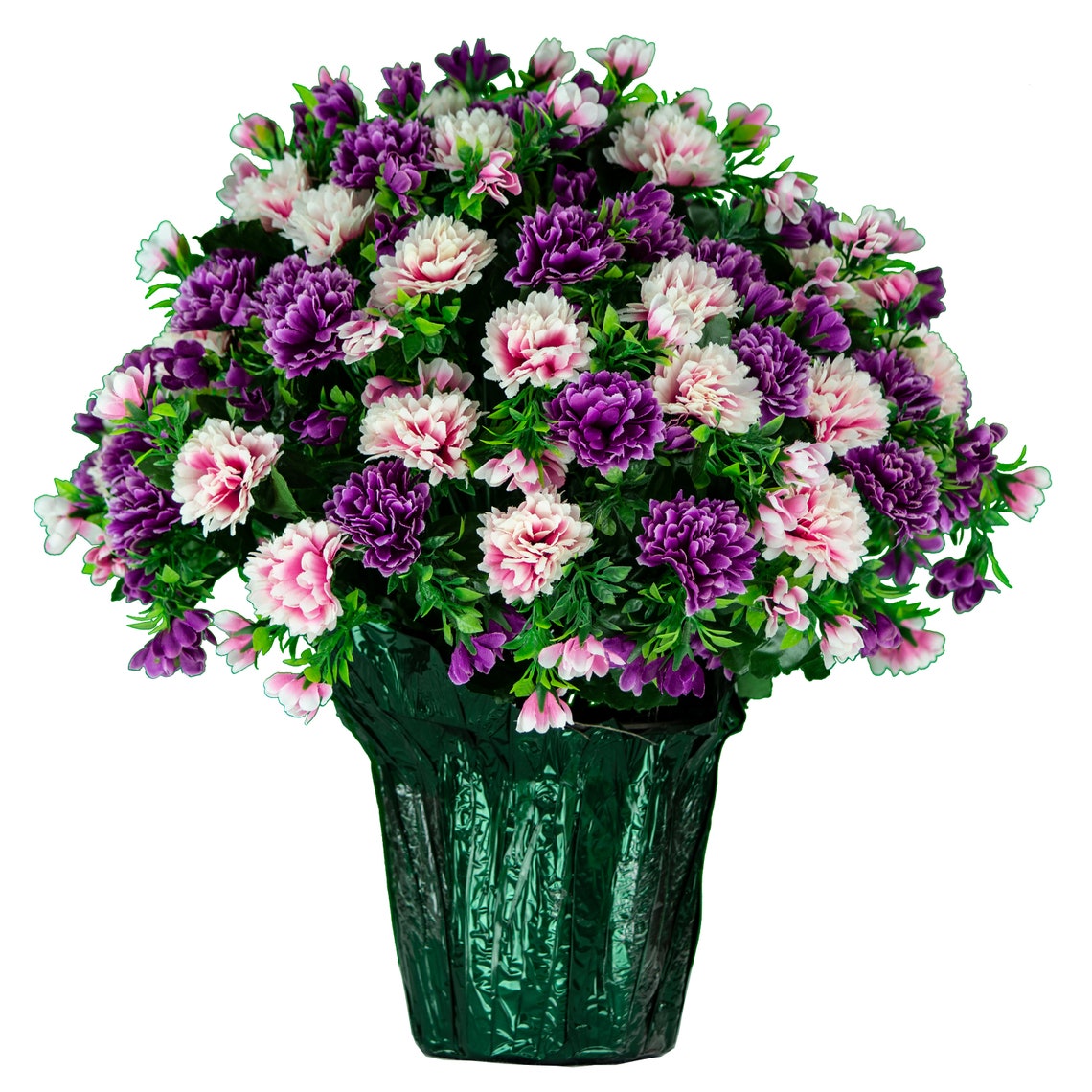 Artificial Garden Mum Plant in Green Flower Pot Pink and - Etsy