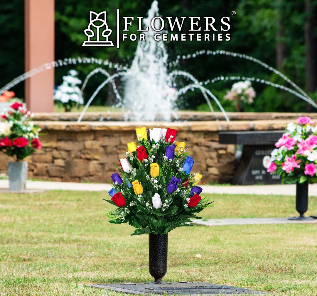 Multicolor Rose Buds Cemetery Arrangement for Vase - Artificial Flowers ...