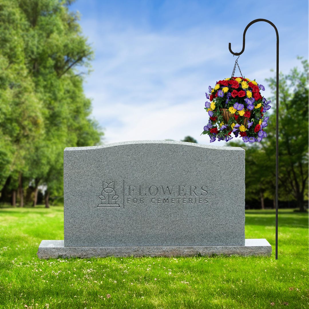 Hanging Basket for Cemetery - Artificial Red, Yellow, and Purple Floral ...