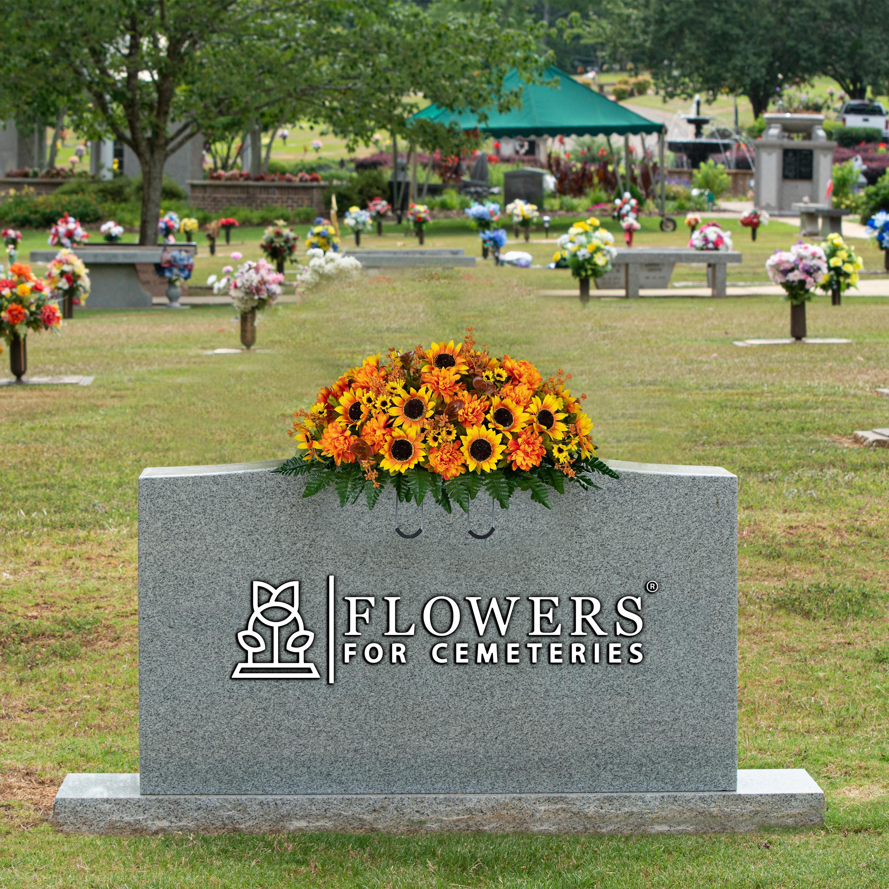 Fall Cemetery Saddle With Yellow Sunflowers and Amber Mums for ...
