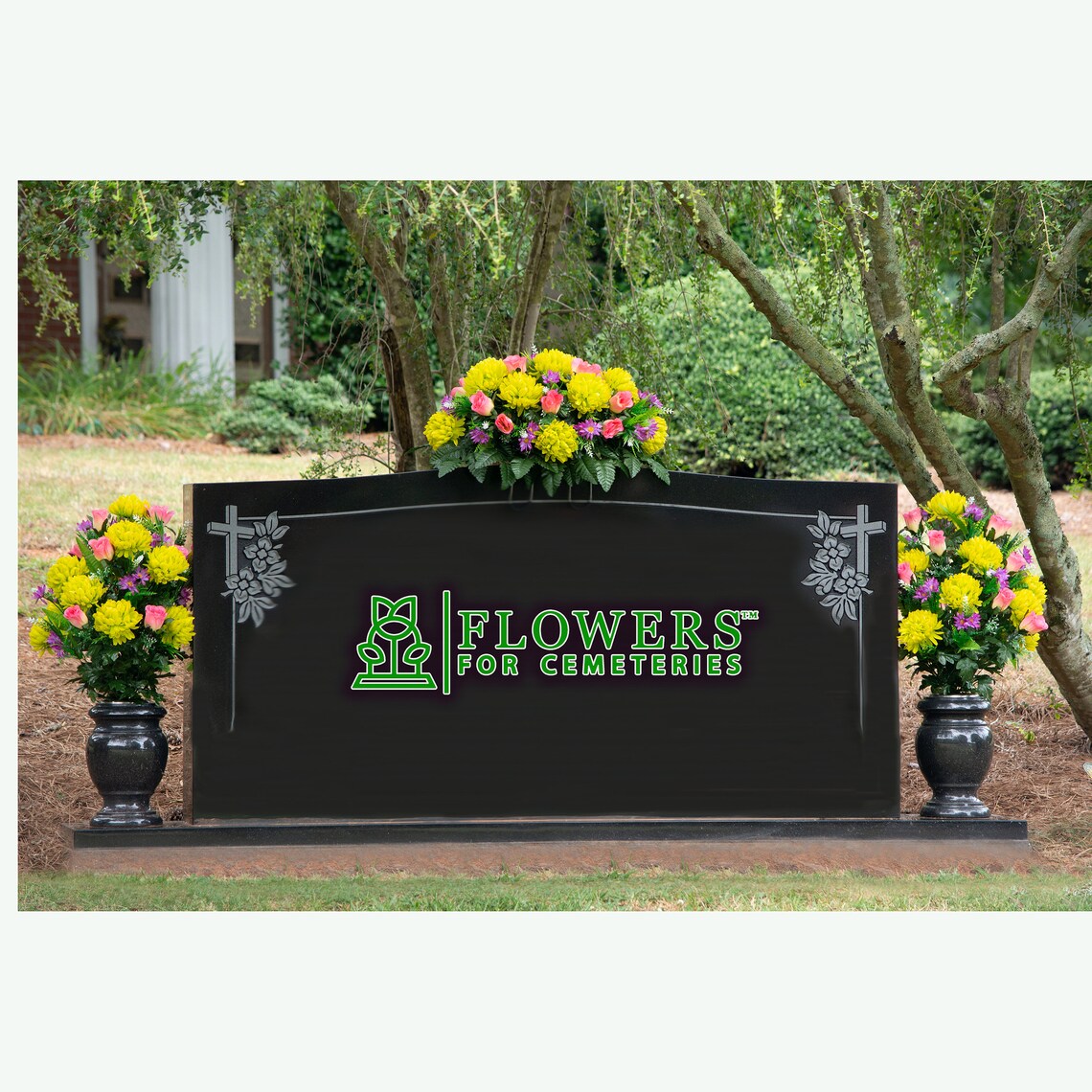 Spring Lime Green Mums and Pink Roses Cemetery Saddle and - Etsy
