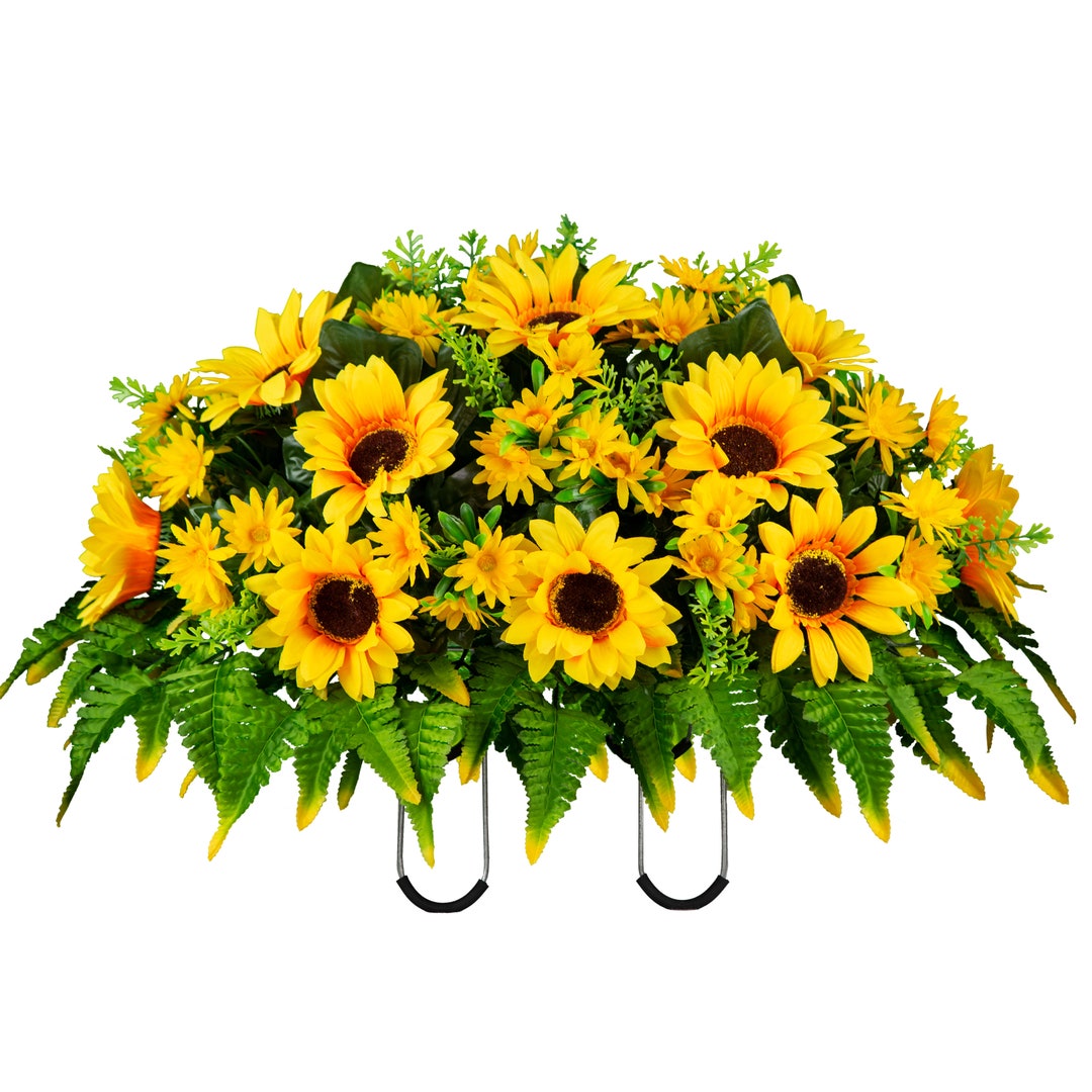 Cemetery Flower Arrangement for Headstone - Sunflowers and Two Tone ...