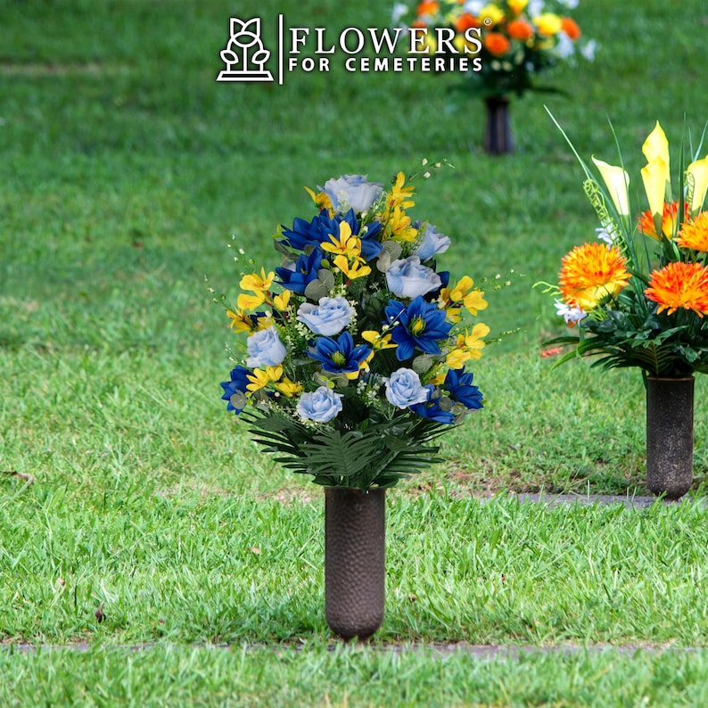 Blue Rose & Lotus Cemetery Flower Arrangement for Vase - Etsy