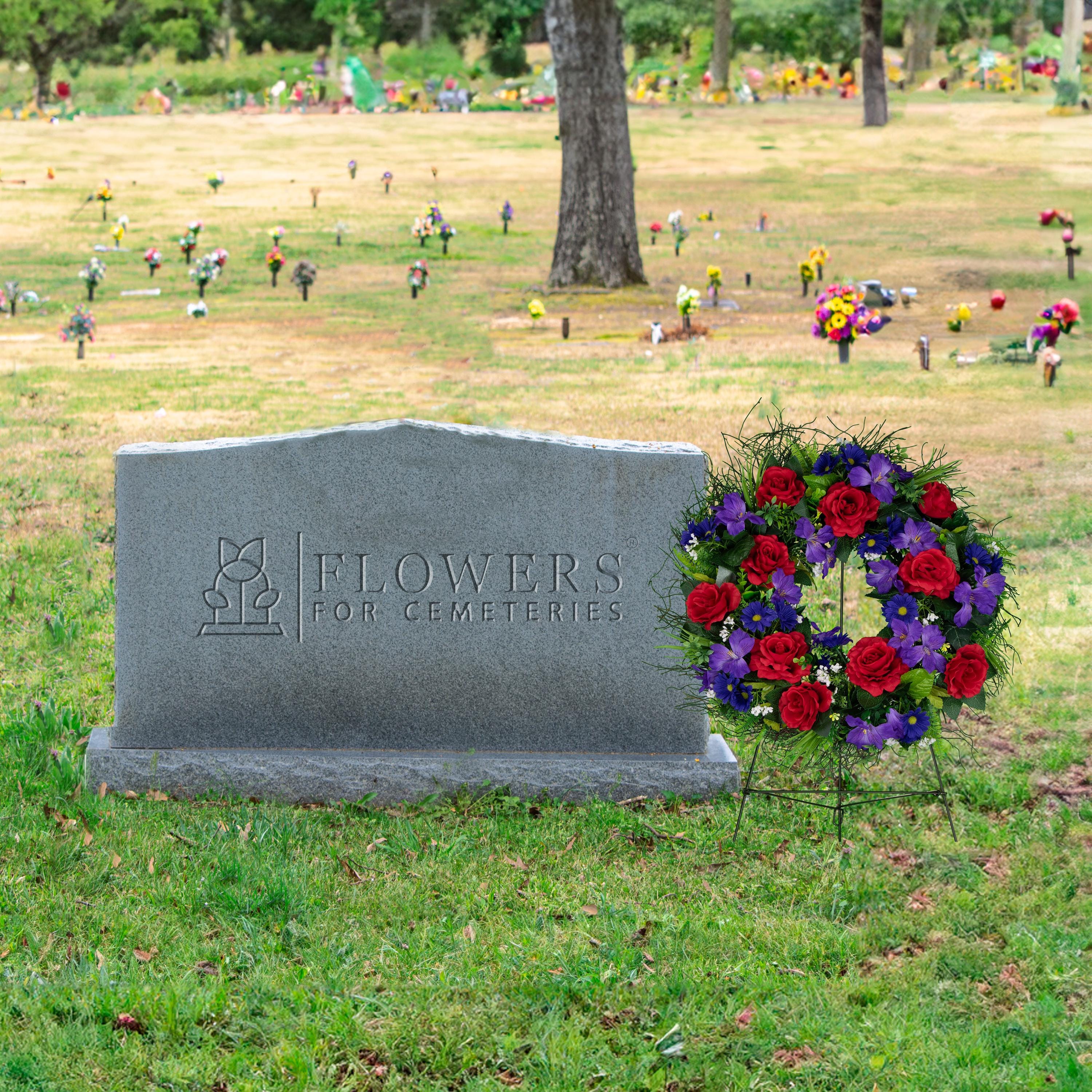 Cemetery Wreath - Red and Purple Floral Grapevine Wreath With Easel ...