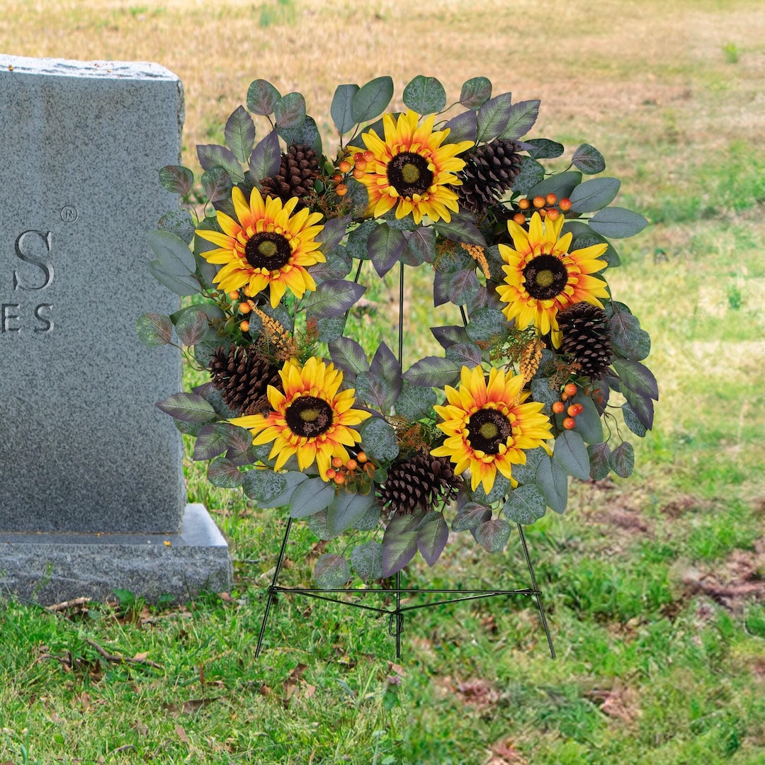 Cemetery Wreath - Sunflowers and Pine Cones Floral Grapevine Wreath ...
