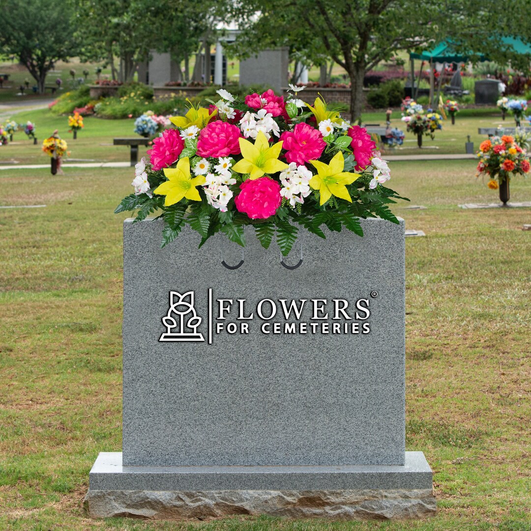 Pink Peony and Yellow Lily Cemetery Saddle - Mothers Day Cemetery ...
