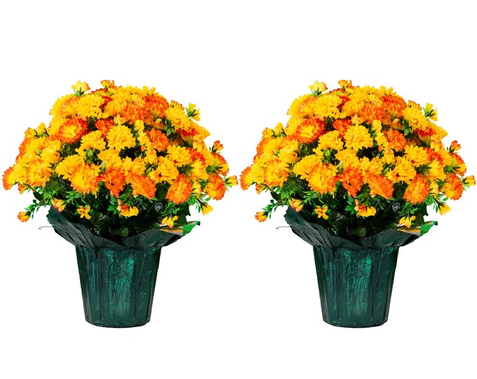 Artificial Garden Mum Plant in Green Flower Pot Pink and - Etsy