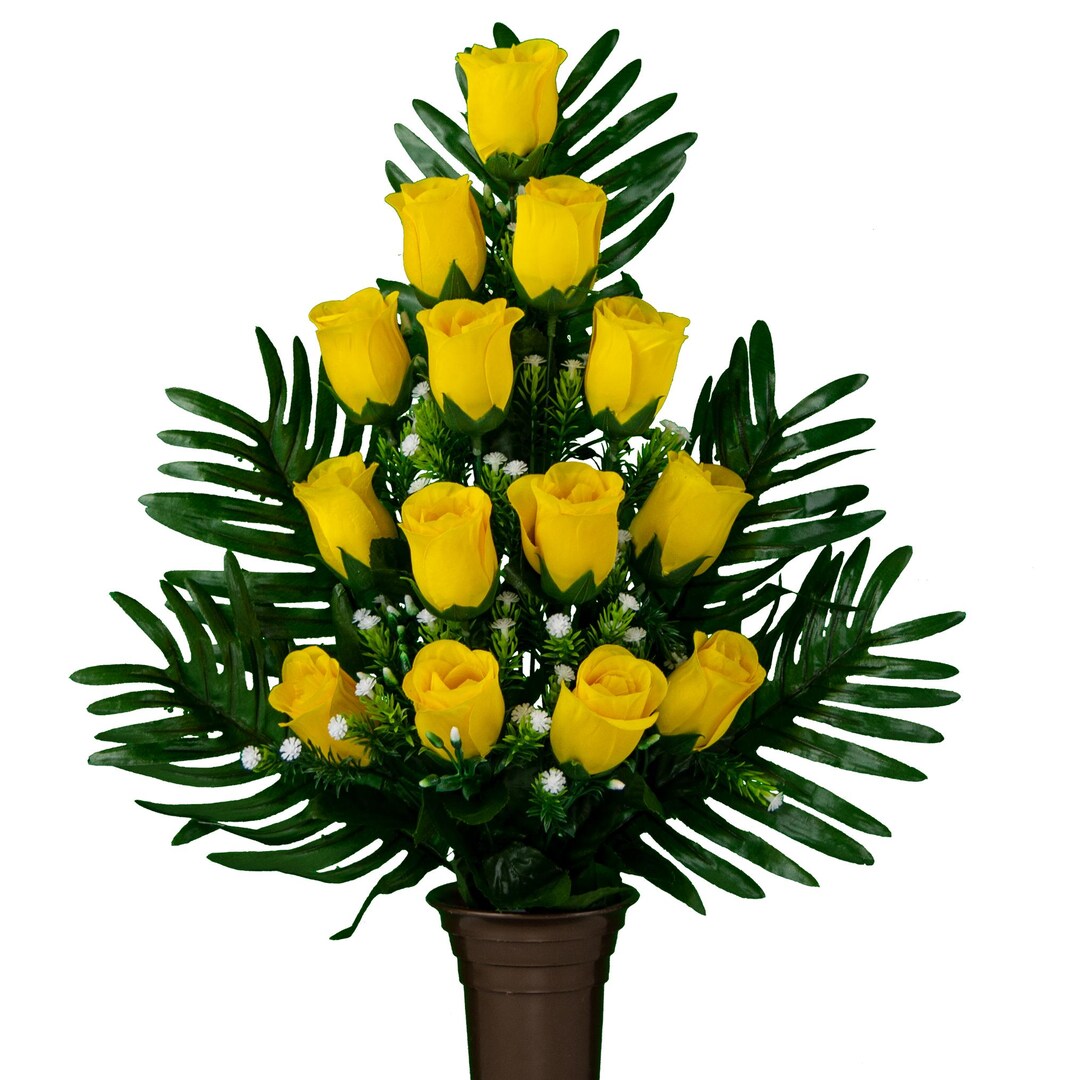 Yellow Roses Mausoleum Cemetery Arrangement for Vase - Yellow Roses and ...