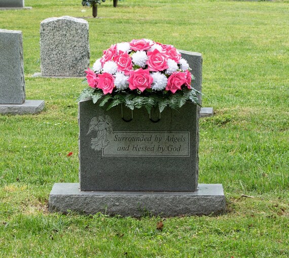 Beauty Pink Open Rose and White Mum Cemetery Saddle Cemetery - Etsy