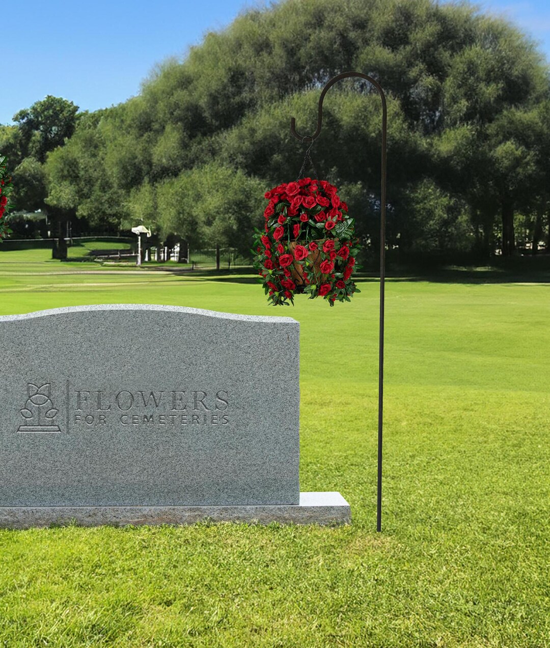 Hanging Basket for Cemetery - Artificial Red Roses Arrangement in a ...