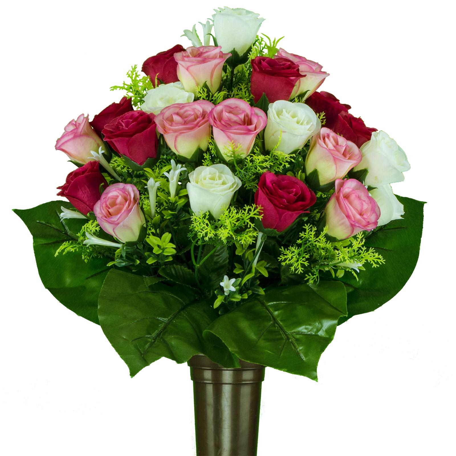 Pink and White Roses Mausoleum Cemetery Arrangement for Vase - Cemetery ...