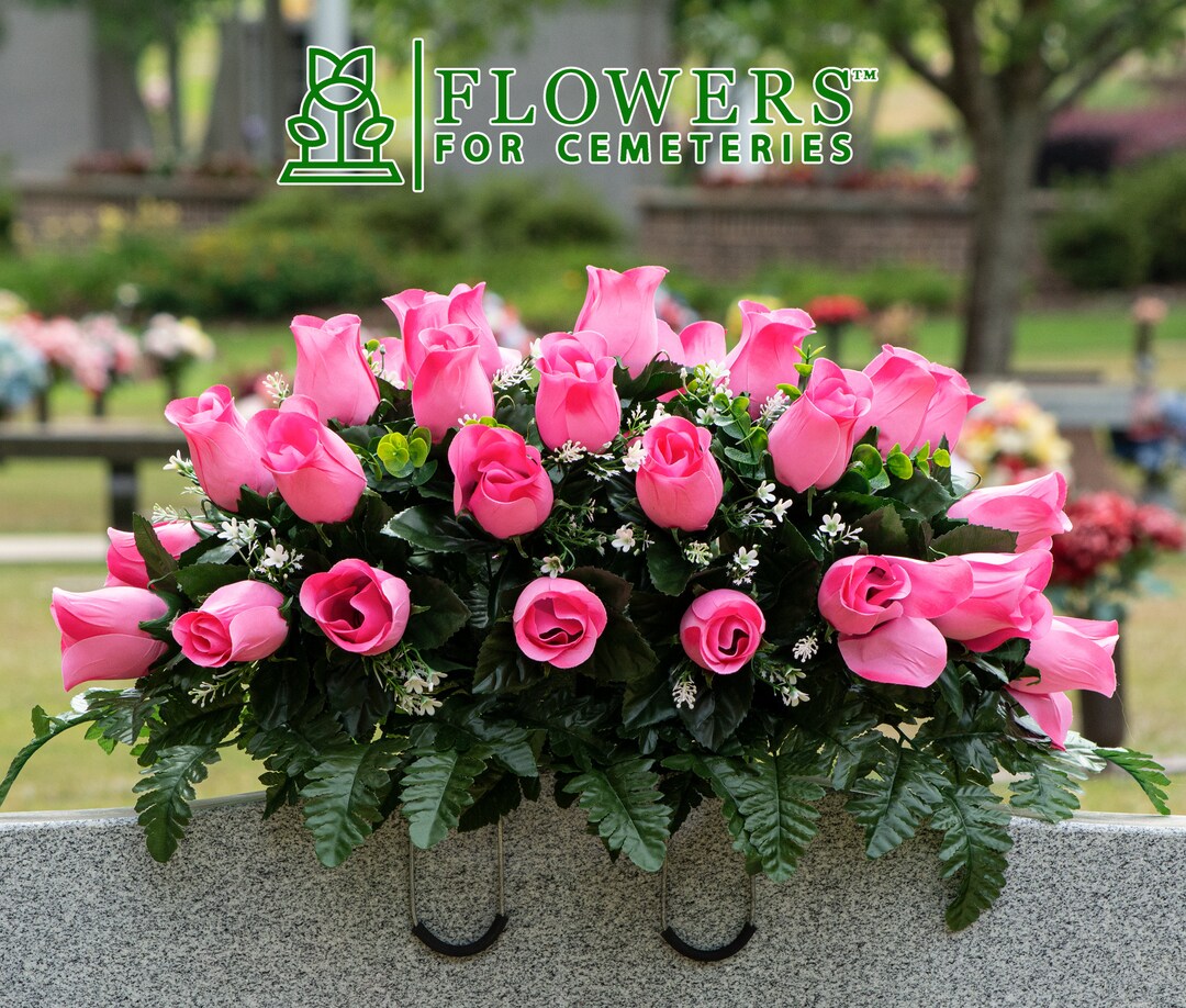 Pink Rose Buds Cemetery Saddle Cemetery Flower Arrangement for Grave ...