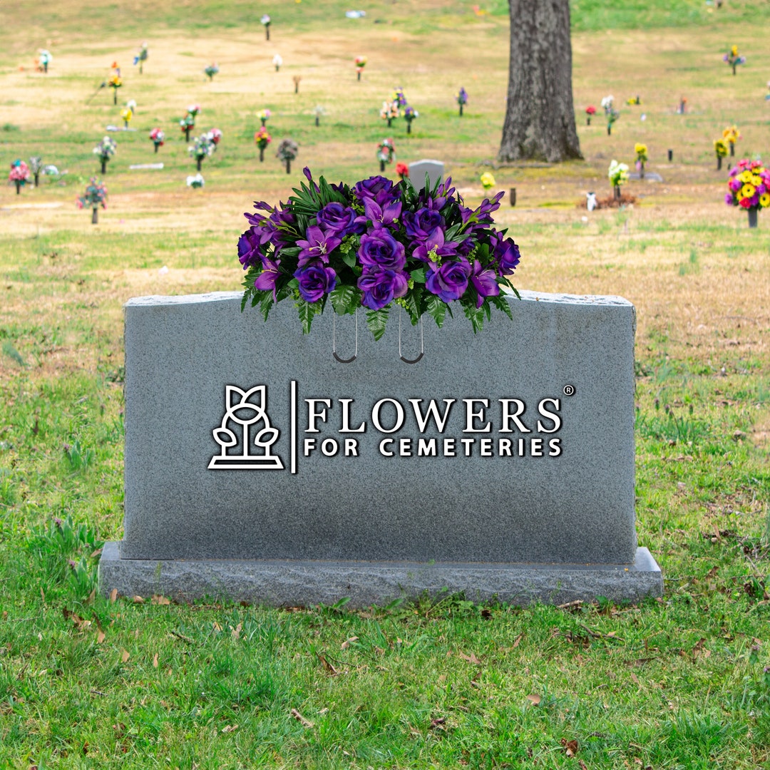 Midnight Purple Rose and Lily Mix Cemetery Saddle - Mothers Day ...