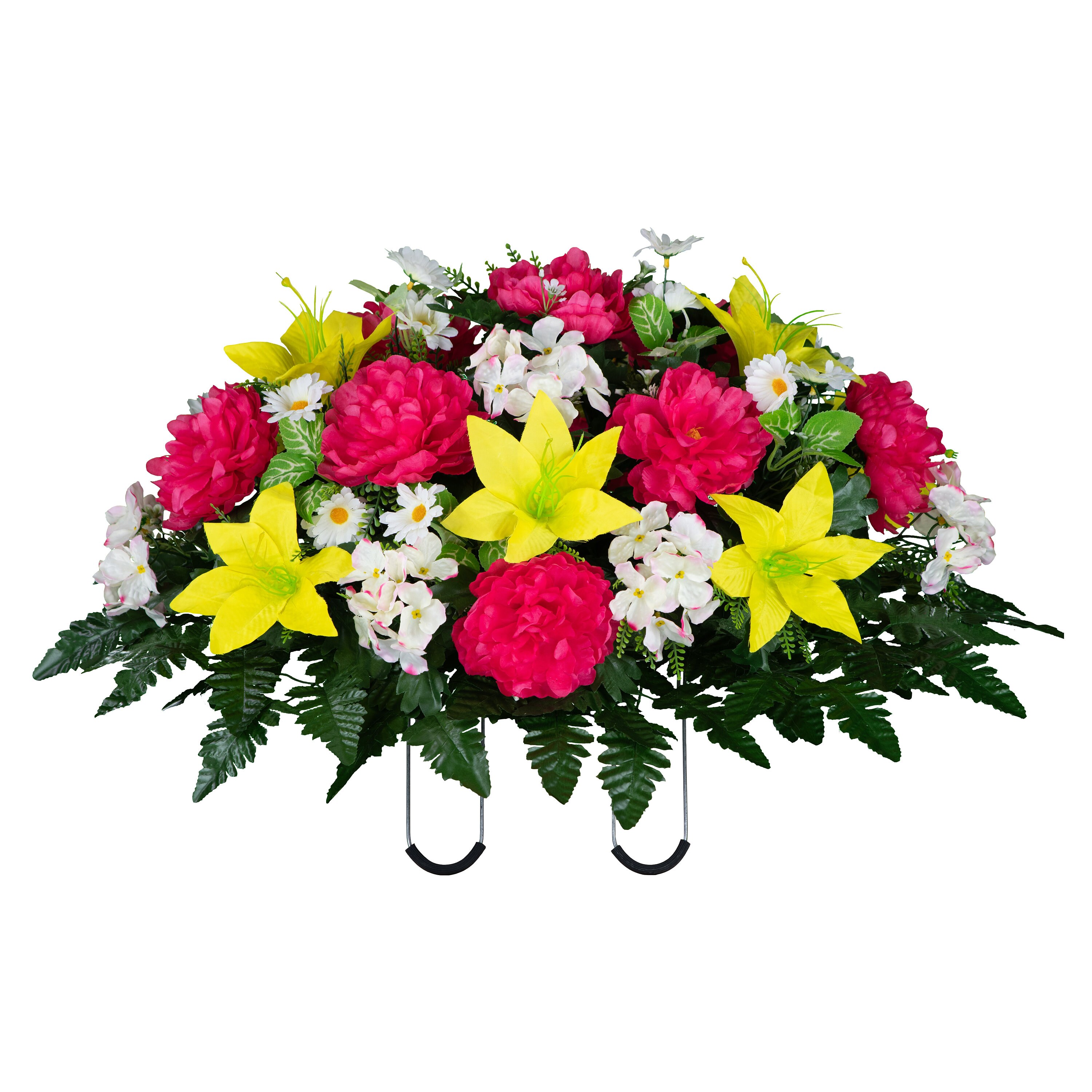 Pink Peony and Yellow Lily Cemetery Saddle - Artificial Spring and ...