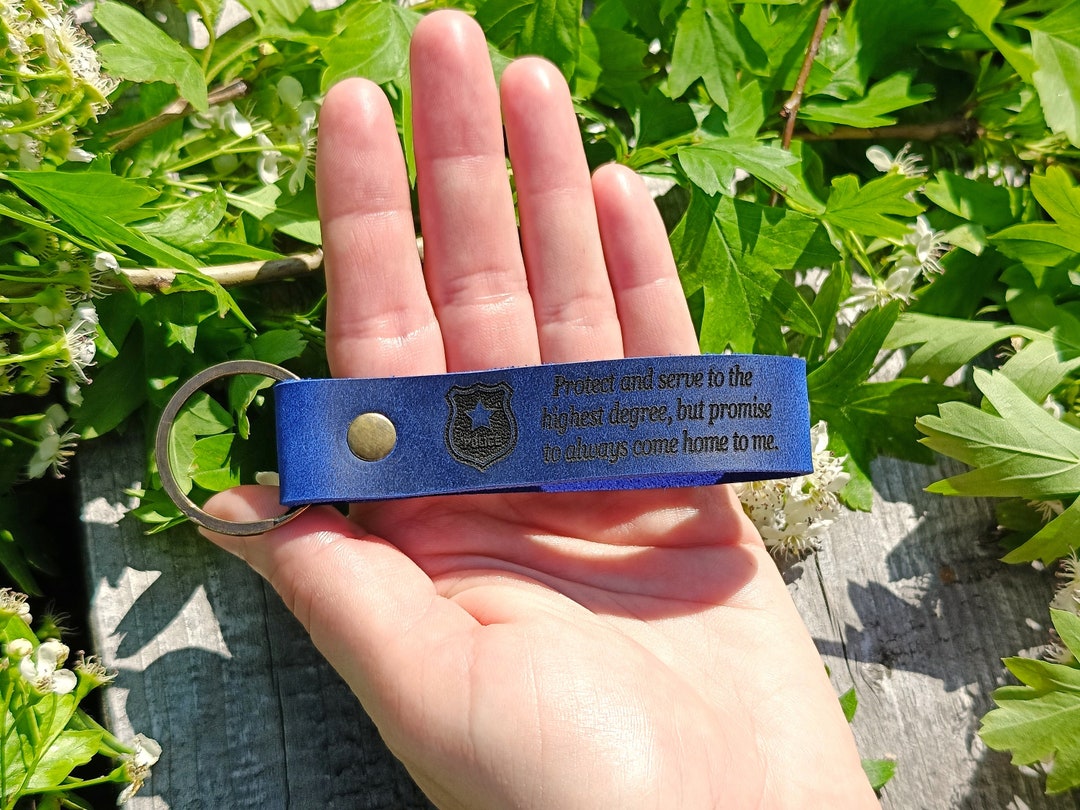 Police Officer Keychain, 28 COLORS Premium Leather Keyring ...