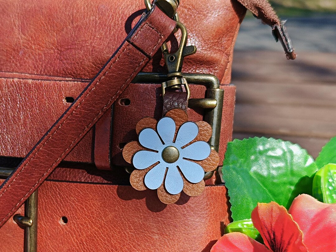 Honey and Light Blue Leather Flower Purse Charm, 7 Styles, Bag Flair ...