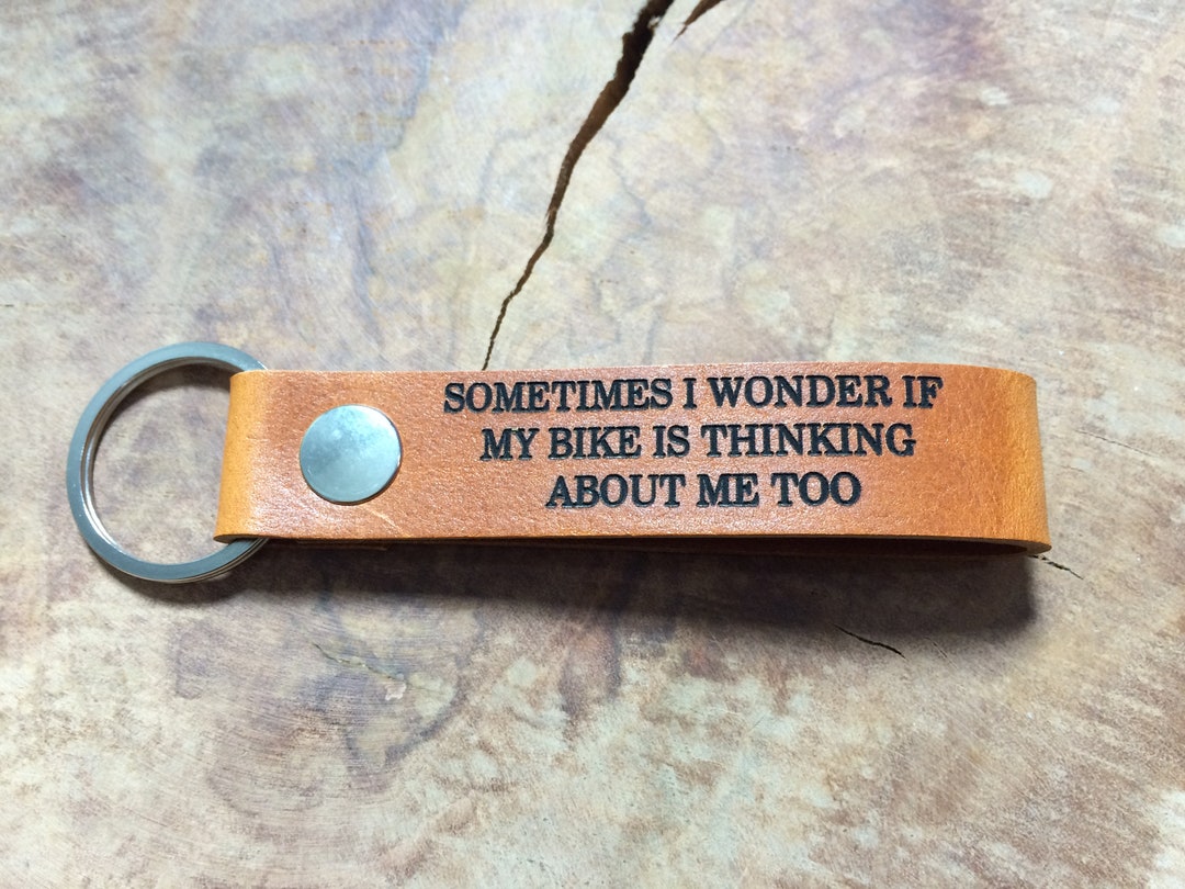 Funny Cyclist Keychain, Personalised Leather Keyring, Laser Etched Gift ...