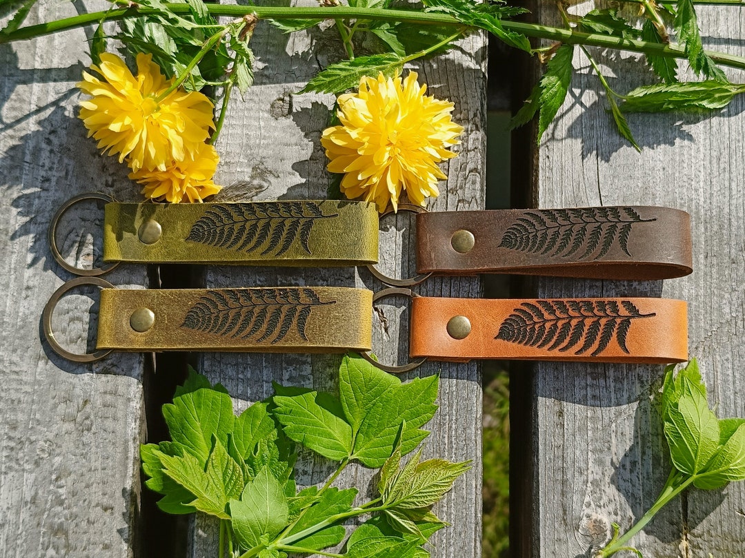 Fern Keychain, 28 COLORS Premium Leather Keyring, Laser Etched, Men's ...